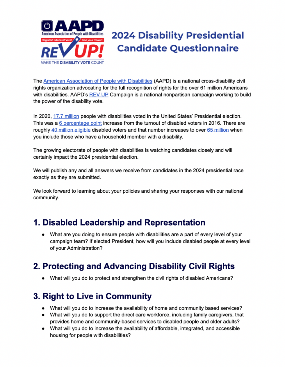 Disability Presidential Candidate Questionnaire - AAPD